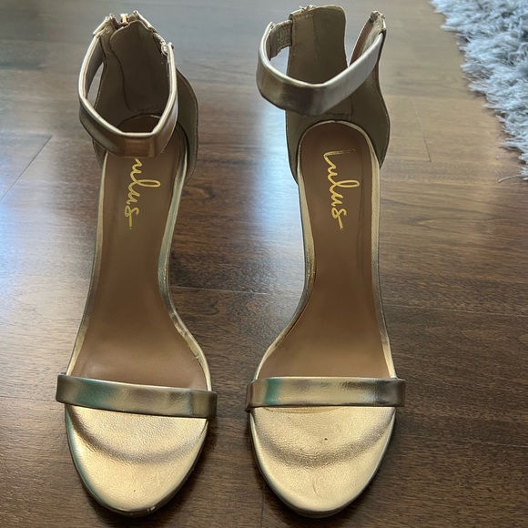 Lulus | Shoes | Lulus Zip Gold Heel | Poshmark